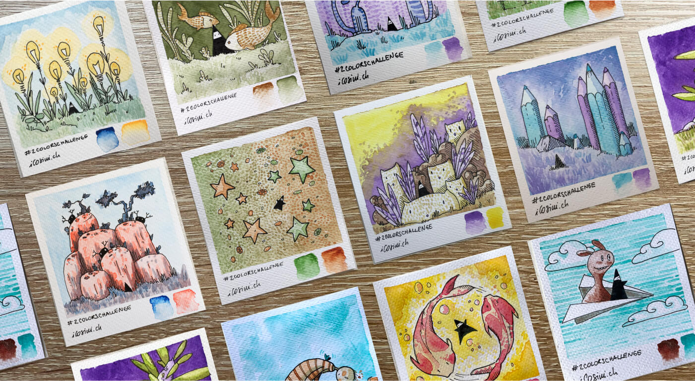 The two-color challenge: 100 drawings colored only with two colors